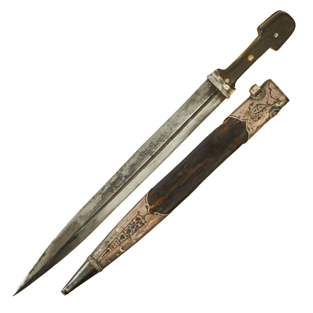 Original Cossack Kindjal Dagger with Signed Blade & Silver Mounted Sca ...