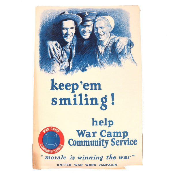 Original U.S. WWI “Keep ‘Em Smiling” War Camp Community Service Poster ...