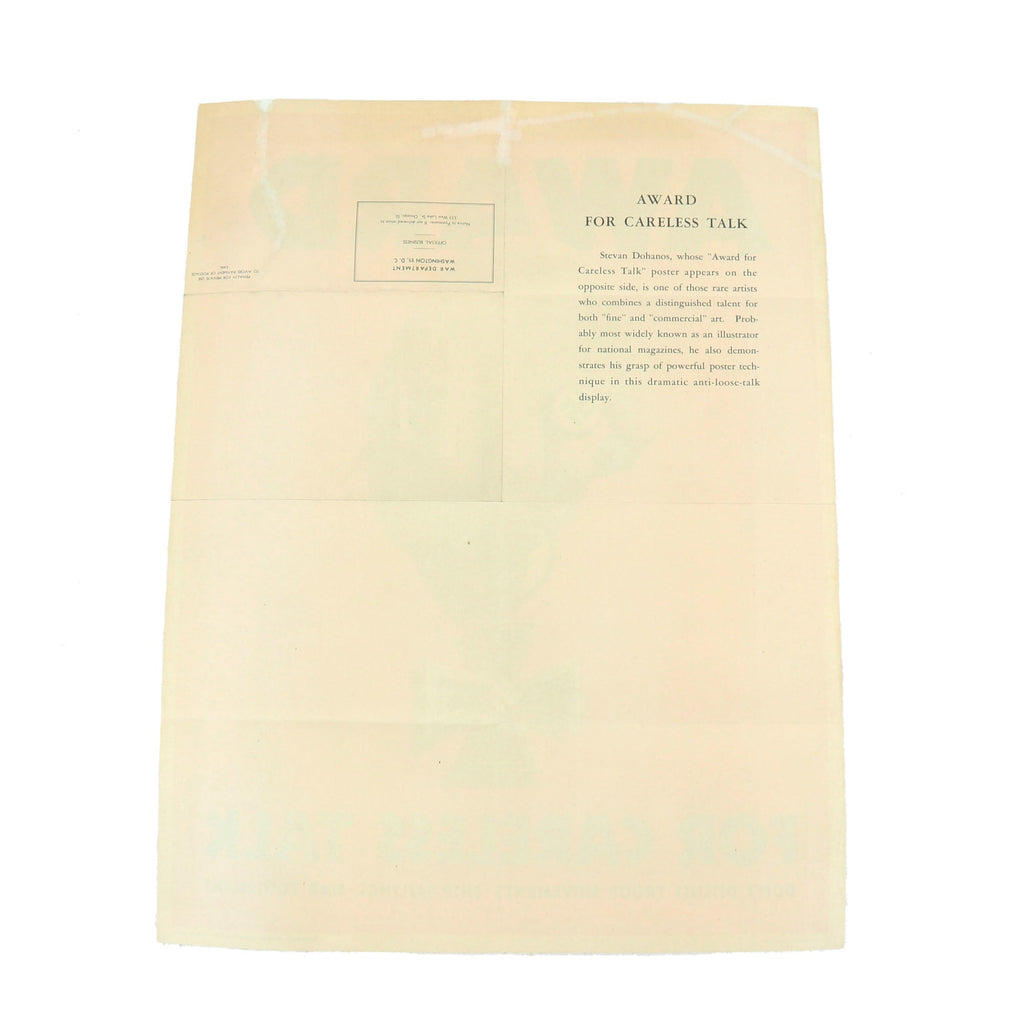 Original U.S. WWII National Security Careless Talk Propaganda Poster ...