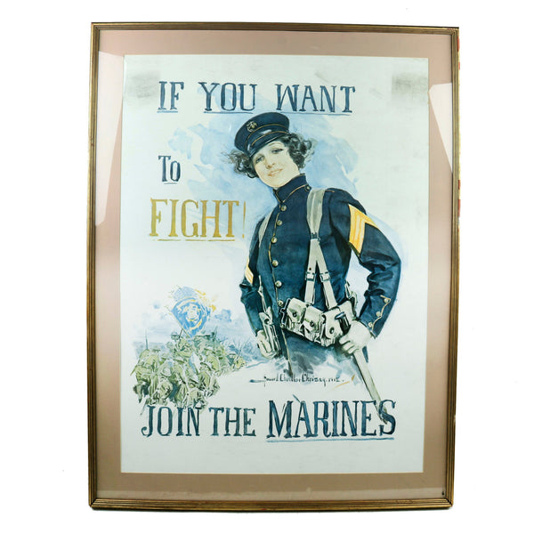 Original U.S. WWI Rare Framed USMC Female Marine “If You Want to Fight ...