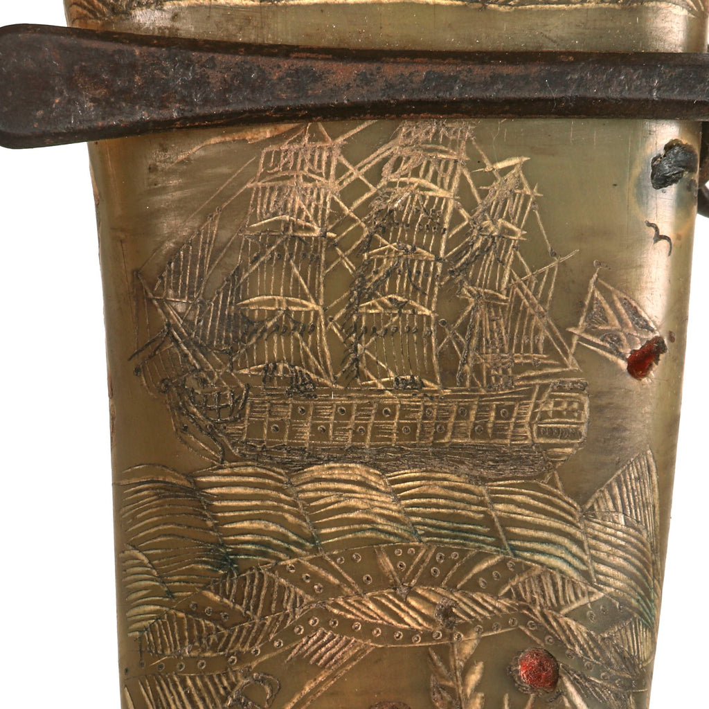 Original British Early 18th Century Naval Hand Carved Scrimshaw Powder ...