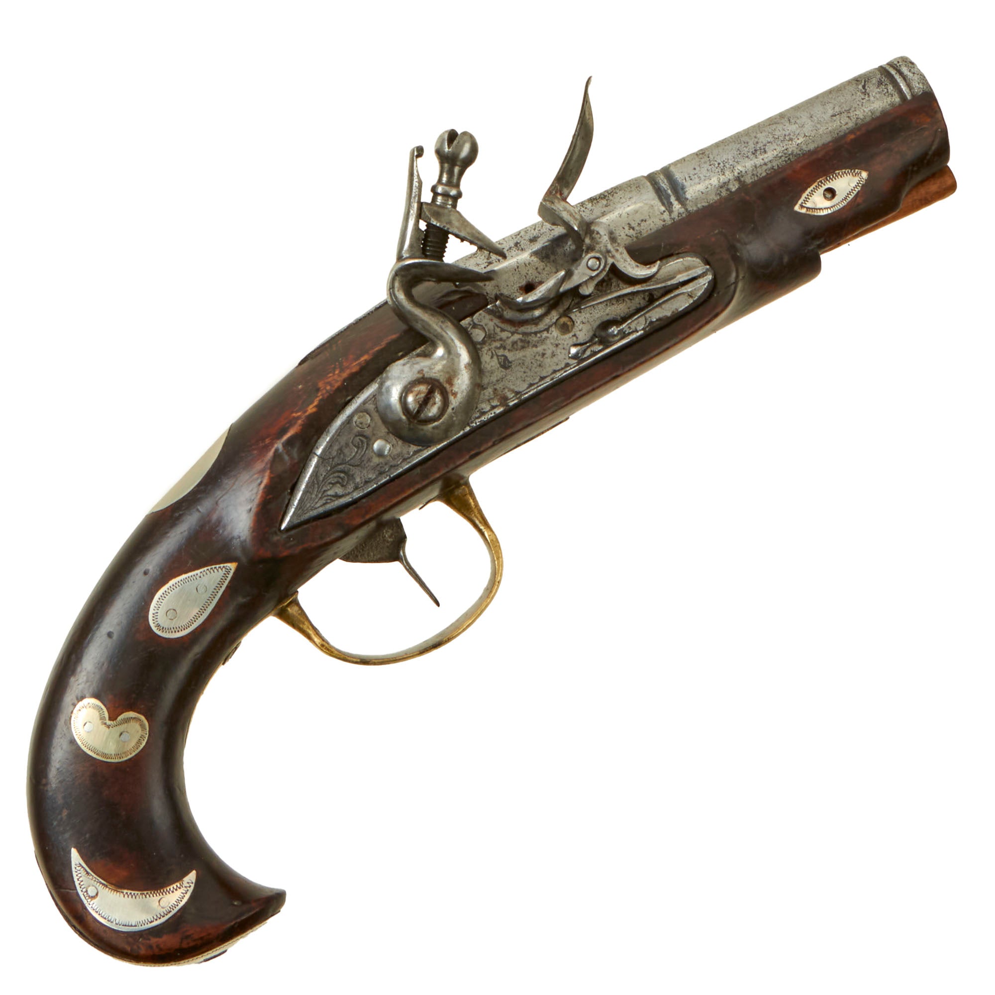 Original U.S. Colonial Era Silver Mounted Flintlock Pocket Pistol with ...