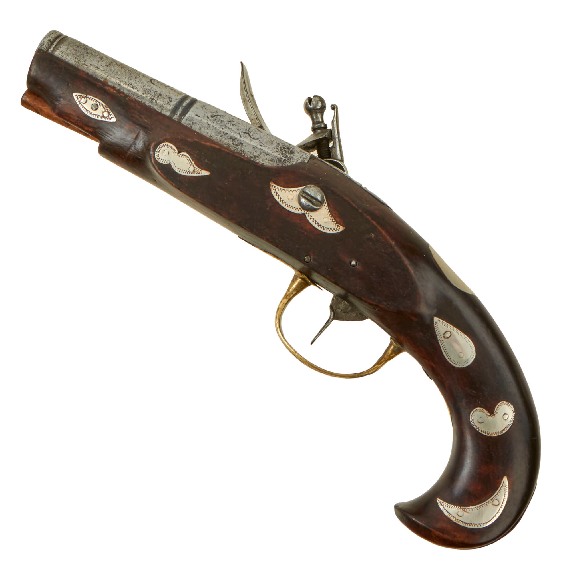 Original U.S. Colonial Era Silver Mounted Flintlock Pocket Pistol with ...