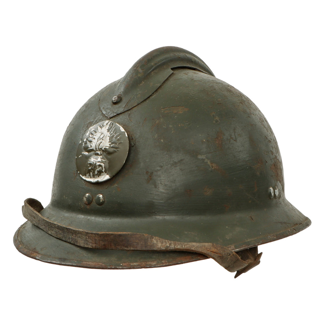 Original French WWII M1926 Adrian Helmet with Chinstrap and Reproducti ...