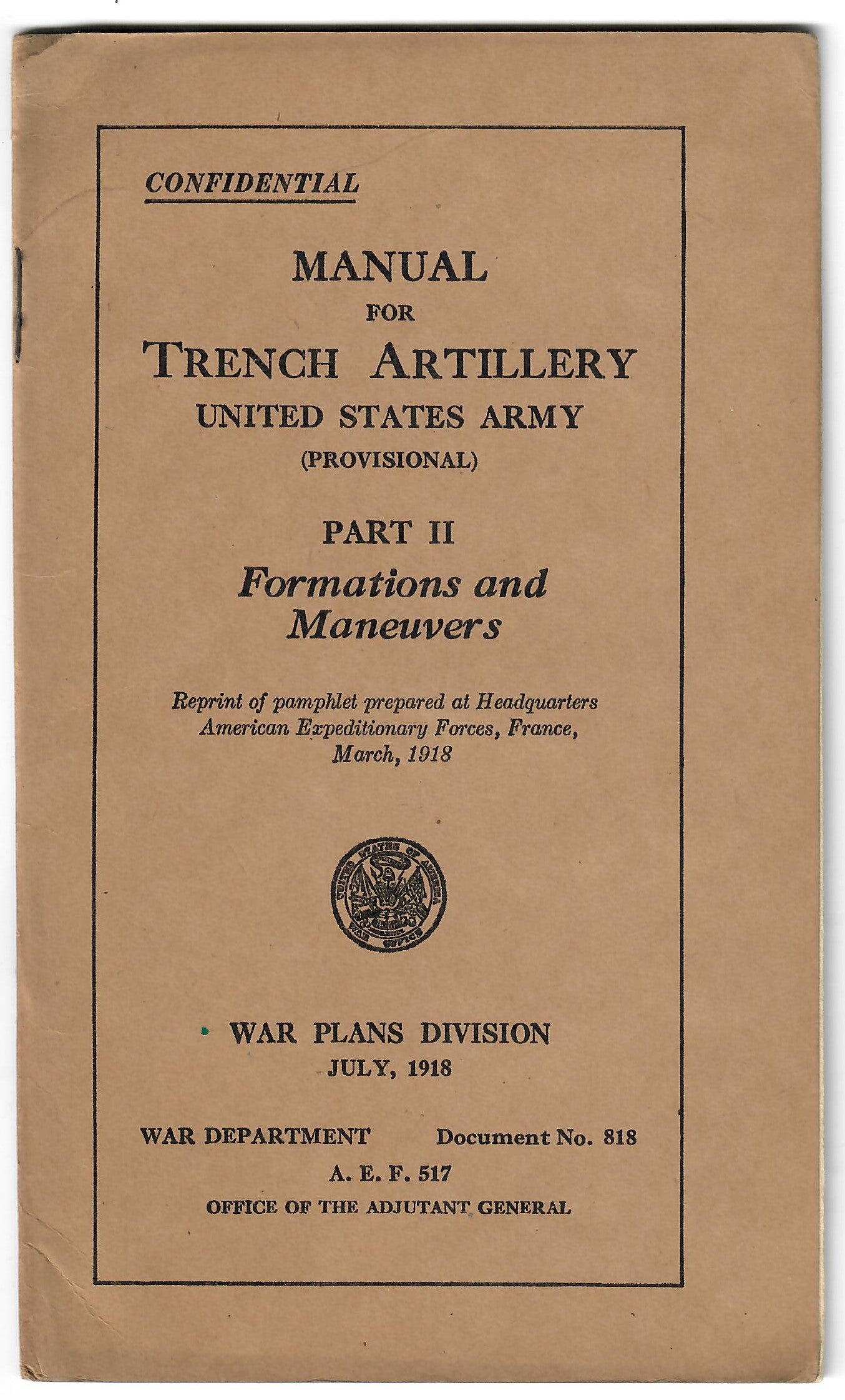 Original U.S. WWI AEF War Department US Army Manuals For The 3” Stokes ...