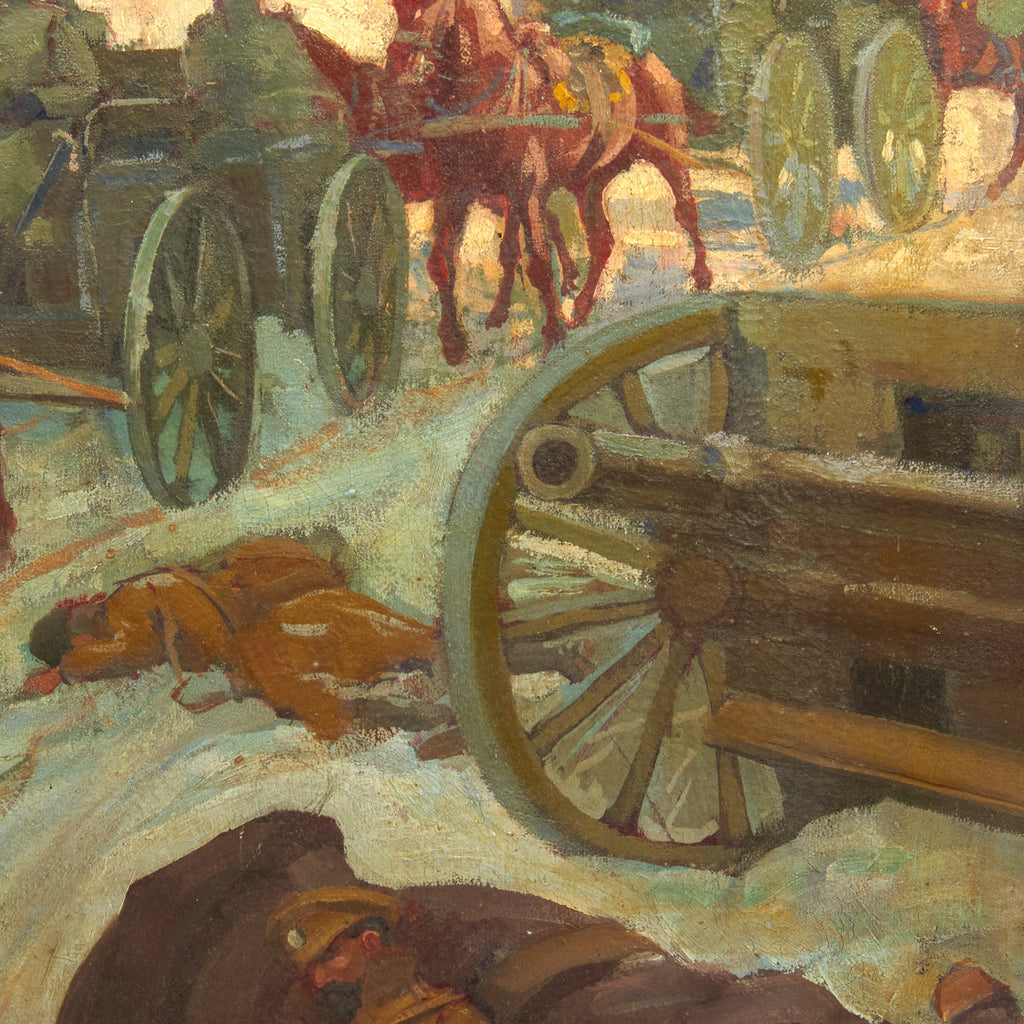 Original German WWI Era Oil Painting of an Artillery Column on the Eas ...