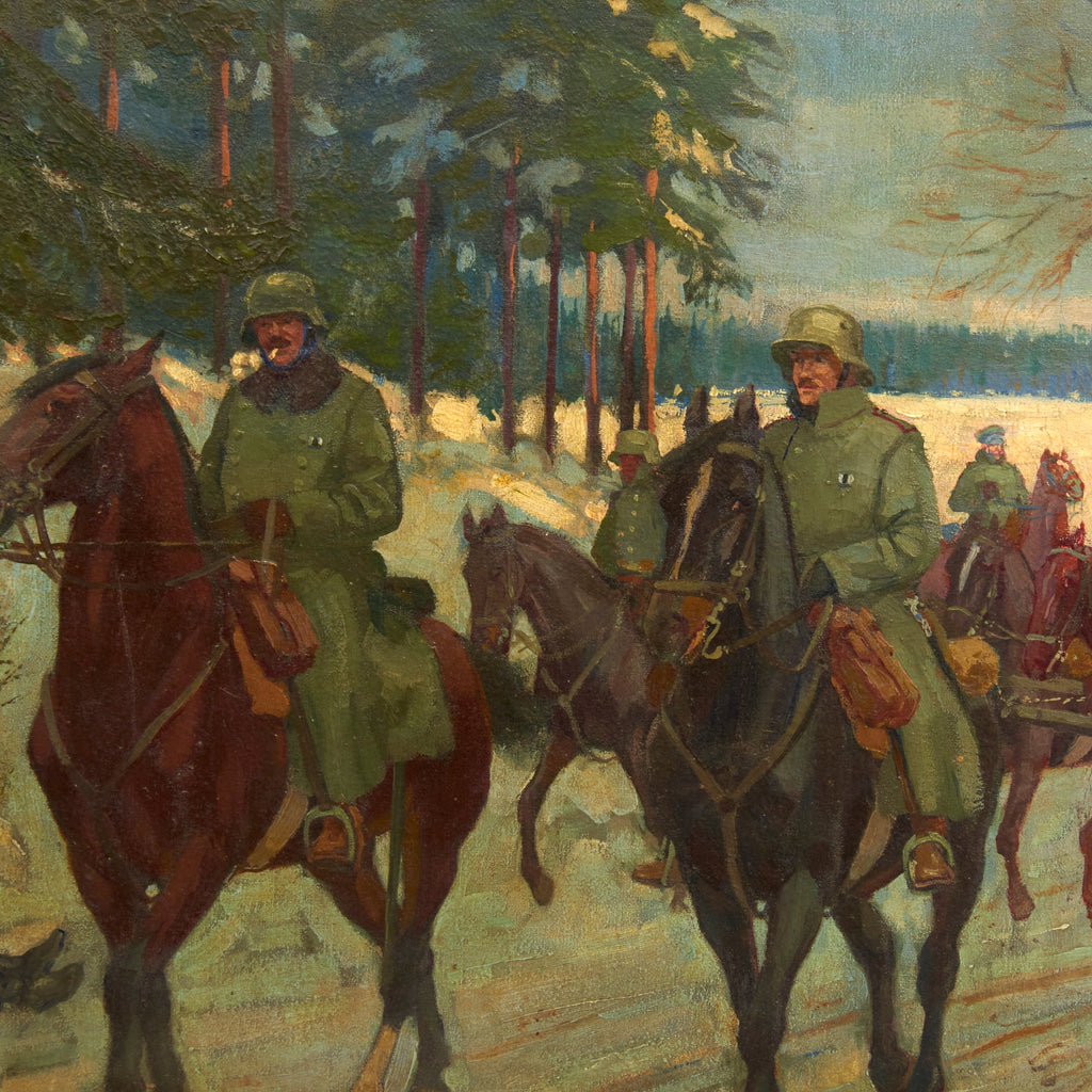 Original German WWI Era Oil Painting of an Artillery Column on the Eas ...