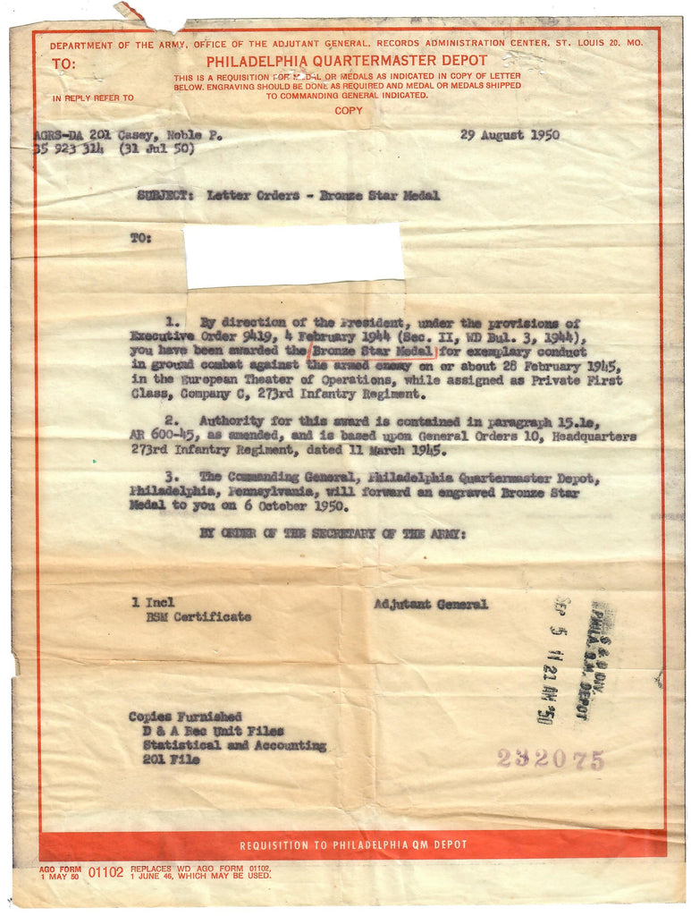 Original U.S. WWII Name Engraved Bronze Star (With Citation) Grouping ...