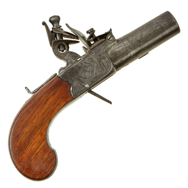 Original British Flintlock Pocket Pistol with Turn-Off Barrel & Fold-o ...
