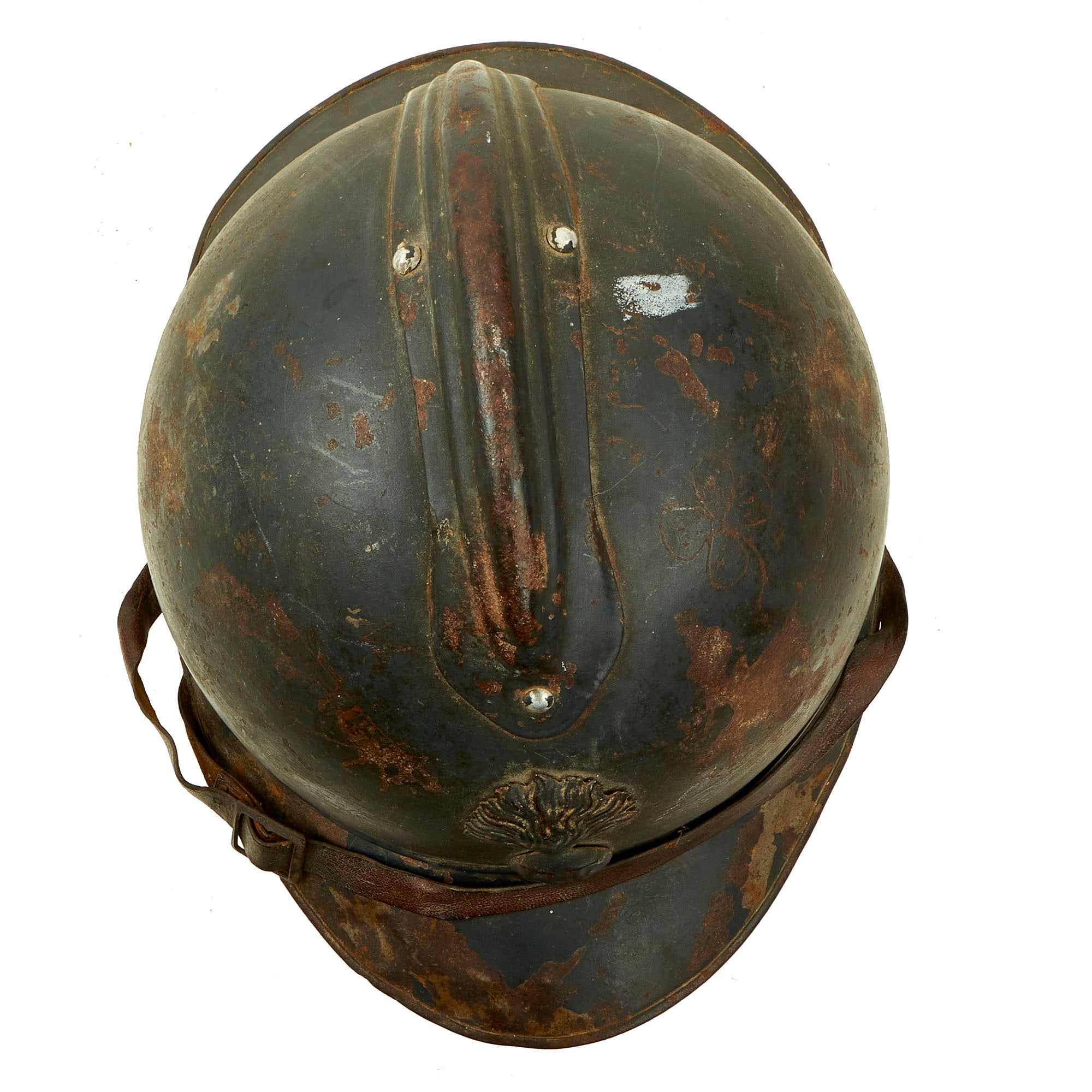 Original French WWI Issue Model 1915 Adrian Helmet in Horizon Blue wit ...