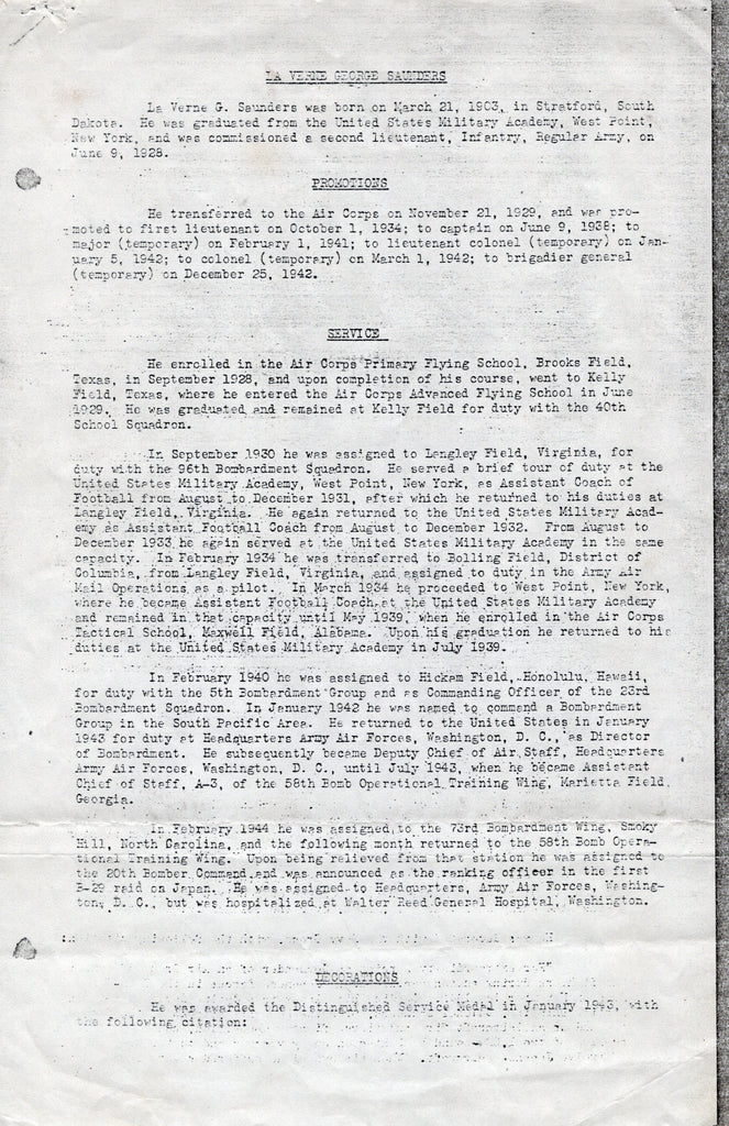 Original U.S. WWII Brigadier General Saunders Signed Image, Rank and B ...