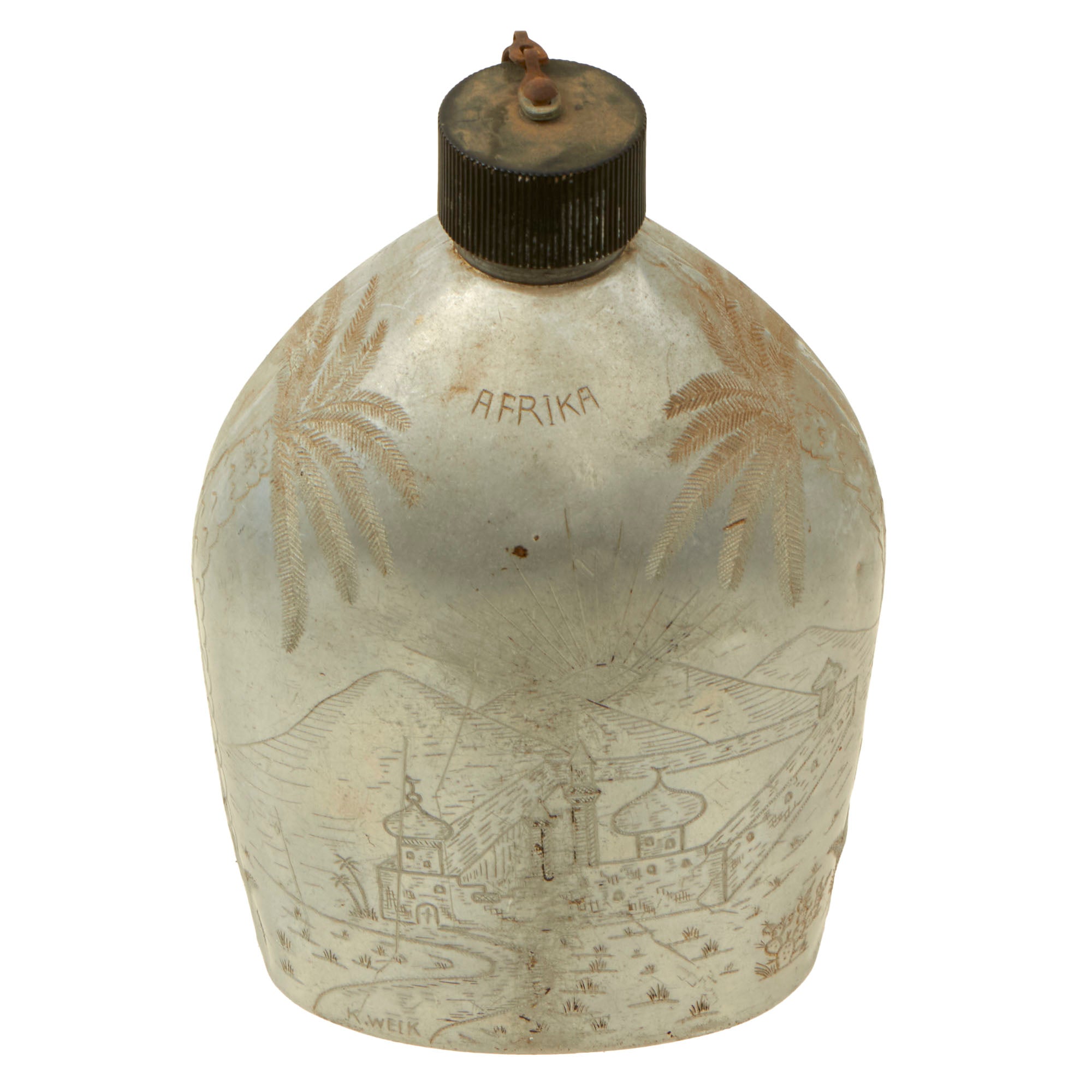 Original U.S. WWII German POW Trench Art Engraved Afrika M1910 Canteen ...