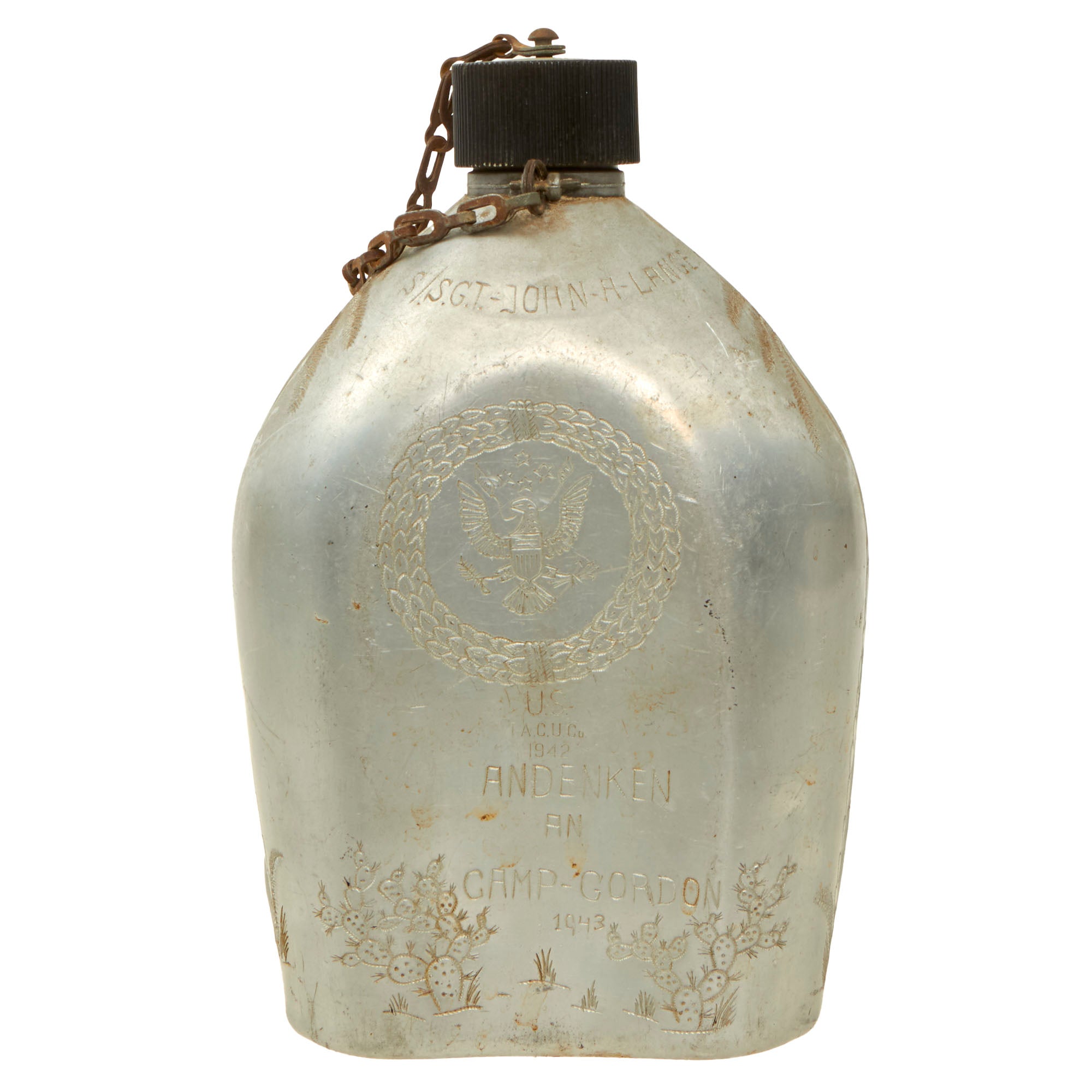 Original U.S. WWII German POW Trench Art Engraved Afrika M1910 Canteen ...