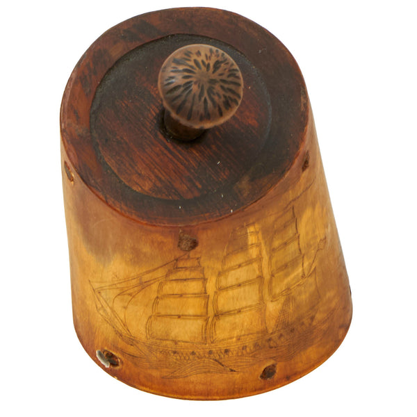 Original U.S. Early 19th Century Hand Carved Scrimshaw Rum Horn Flask ...