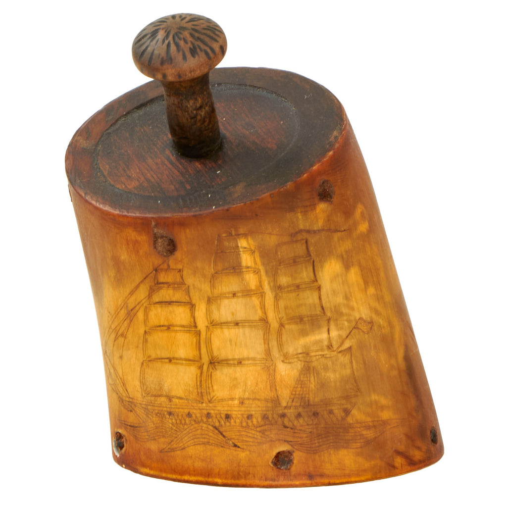 Original U.S. Early 19th Century Hand Carved Scrimshaw Rum Horn Flask ...