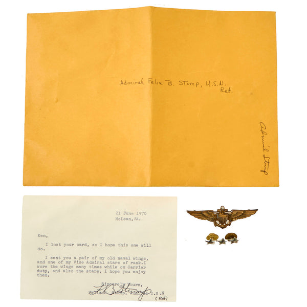 Original U.S. WWII Navy Admiral Felix Stump Naval Aviator Wings & Vice ...