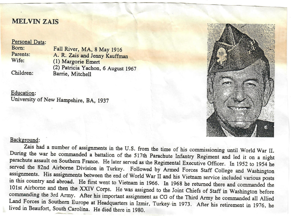 Original U.S. Vietnam War General Melvin Zais’ Monogrammed Overseas Ca ...