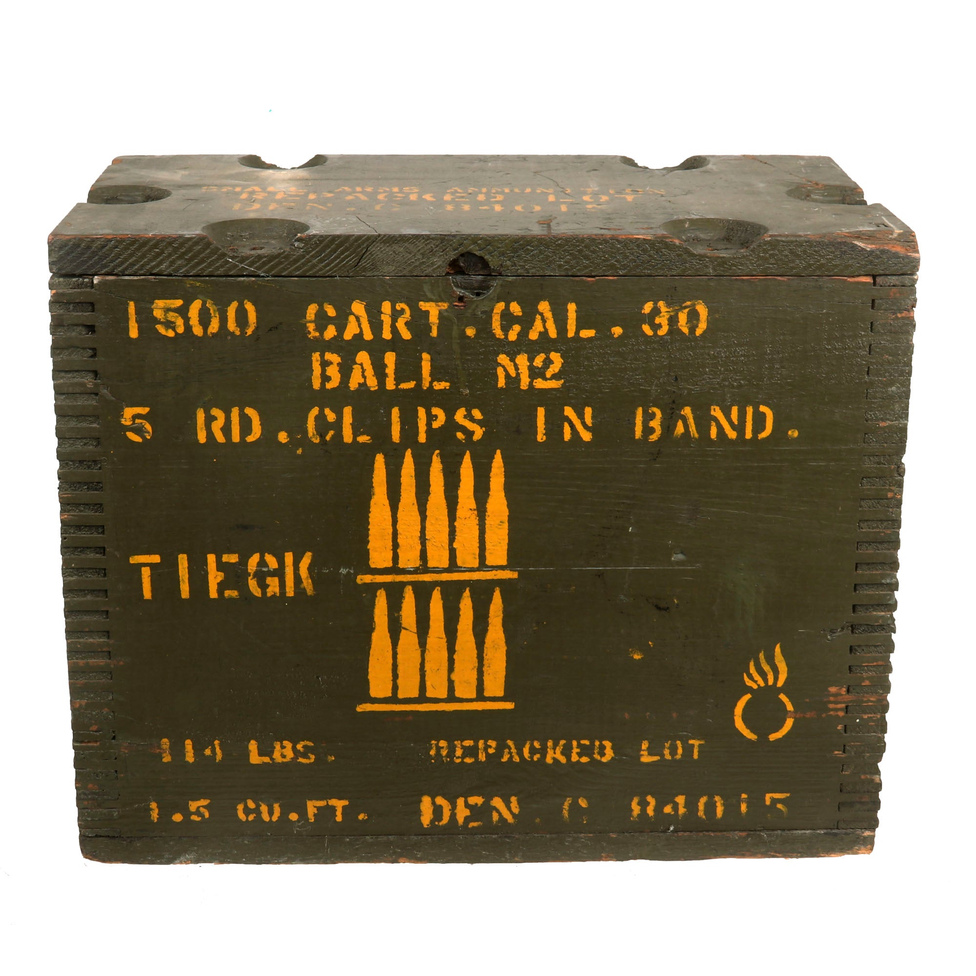 Original U.S. WWII M1903 Springfield .30cal Ball M2 1500 Cartridge Rep ...