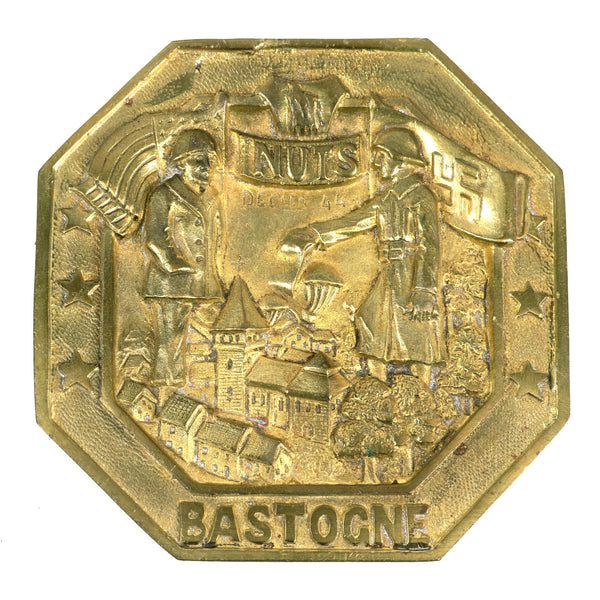 Original WWII U.S. 101st Airborne Battle of the Bulge Brass NUTS Plaqu ...
