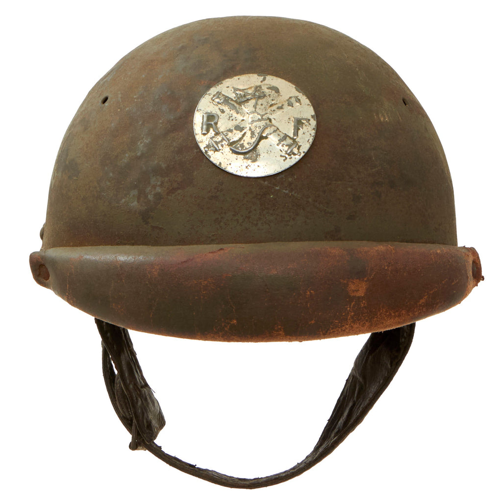 Original French WWII Model 1935 Tanker Armored Vehicle Helmet with Art ...