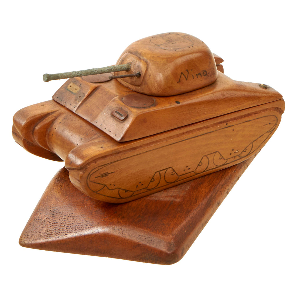 Original U.S. WWII Italian POW Made M4 Sherman Tank Wood Desktop Cigar ...