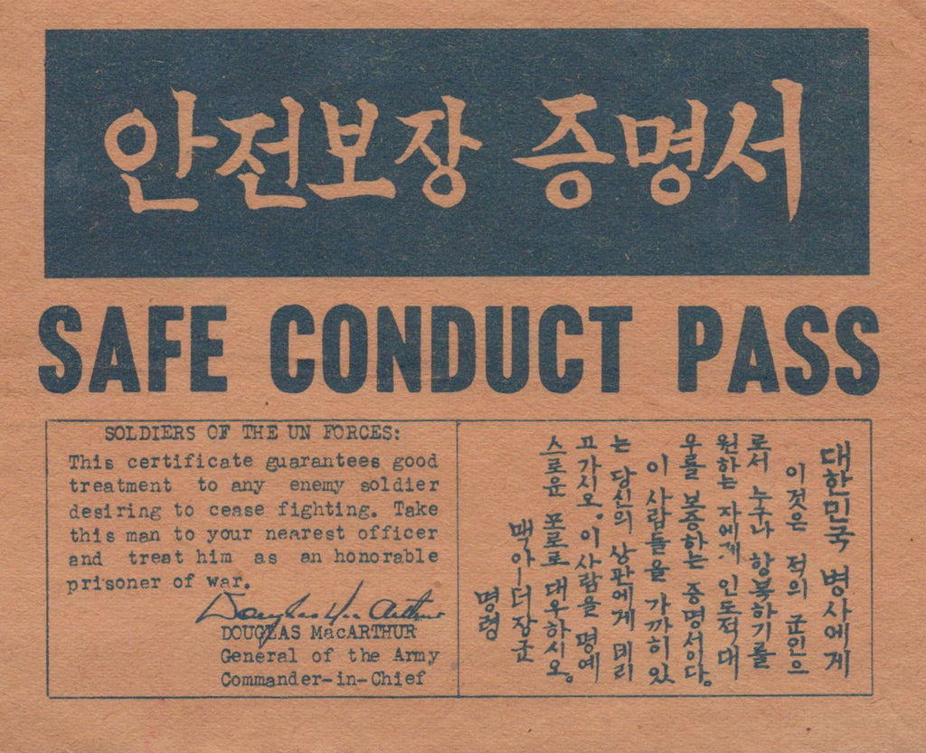Original U.S. Korean War Psychological Warfare & Safe Conduct Pass Lea ...