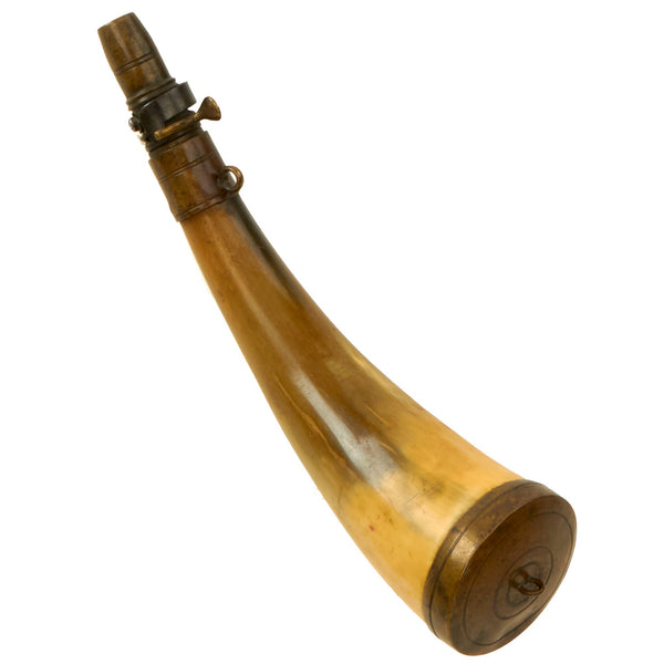 Original British Napoleonic Powder Horn with Brass Pour Spout & Butt P ...