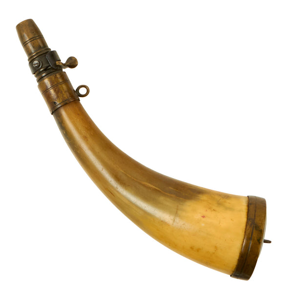 Original British Napoleonic Powder Horn with Brass Pour Spout & Butt P ...