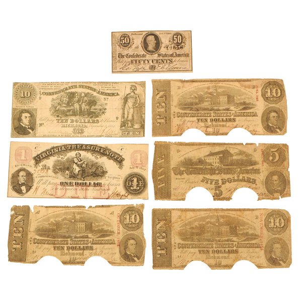 Original U.S. Civil War Confederate Currency & Virginia Treasury Note ...