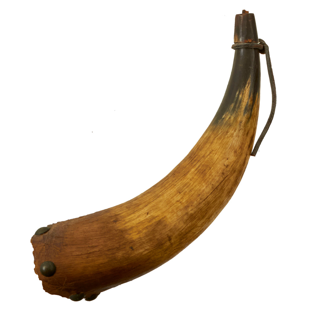 Original U.S. Revolutionary War Era Powder Horn with Original Wooden P ...