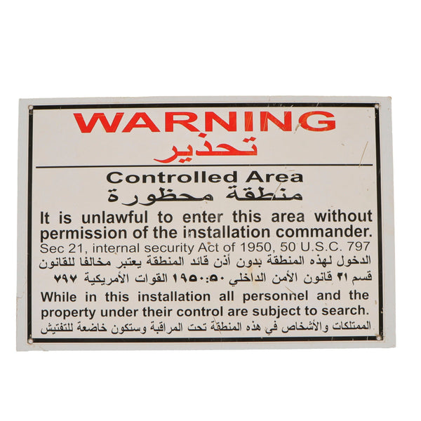 Original U.S. GWOT Bilingual Restricted Controlled Area Sign - 12 x 17 ...