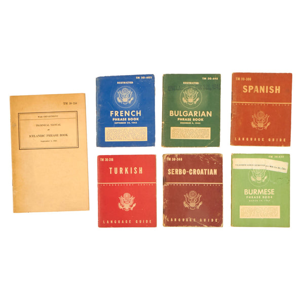 Original U.S. WWII Foreign Language Phrase Book Lot - Burmese, Spanish ...