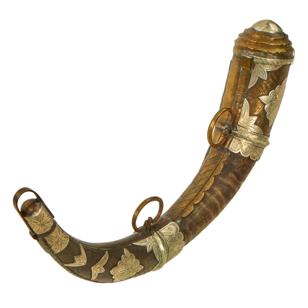 Original 19th Century Ottoman Empire Silver-Embellished Powder Horn wi ...