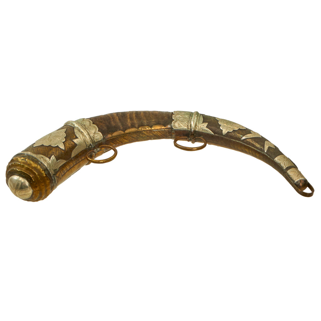 Original 19th Century Ottoman Empire Silver-Embellished Powder Horn wi ...