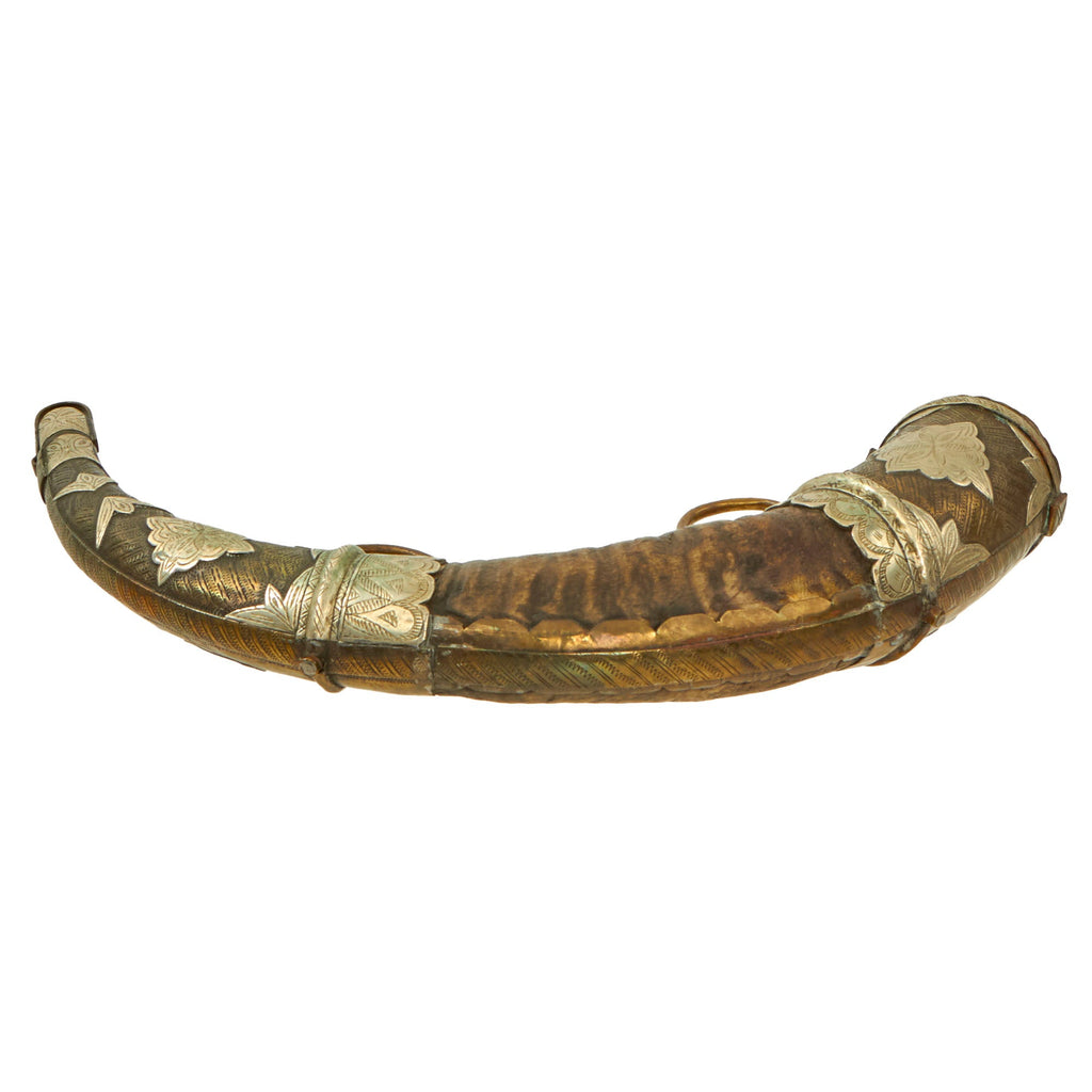 Original 19th Century Ottoman Empire Silver-Embellished Powder Horn wi ...
