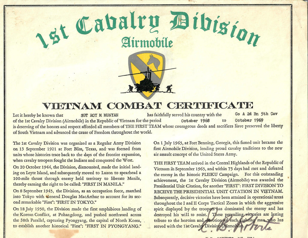 Original U.S. Vietnam War Named 2nd Battalion, 5th Cavalry, 1st Cavalr ...