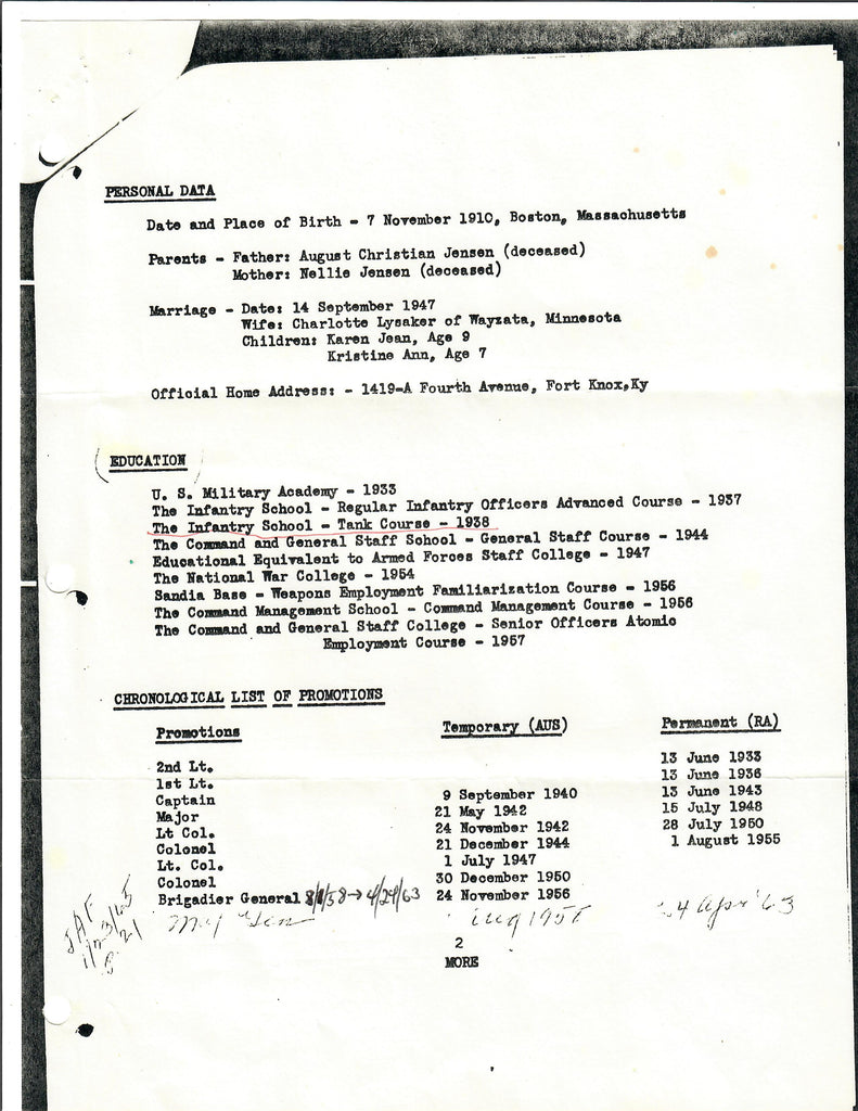 Original U.S. Vietnam War Major General Walter A. Jensen OG-107 “Type ...