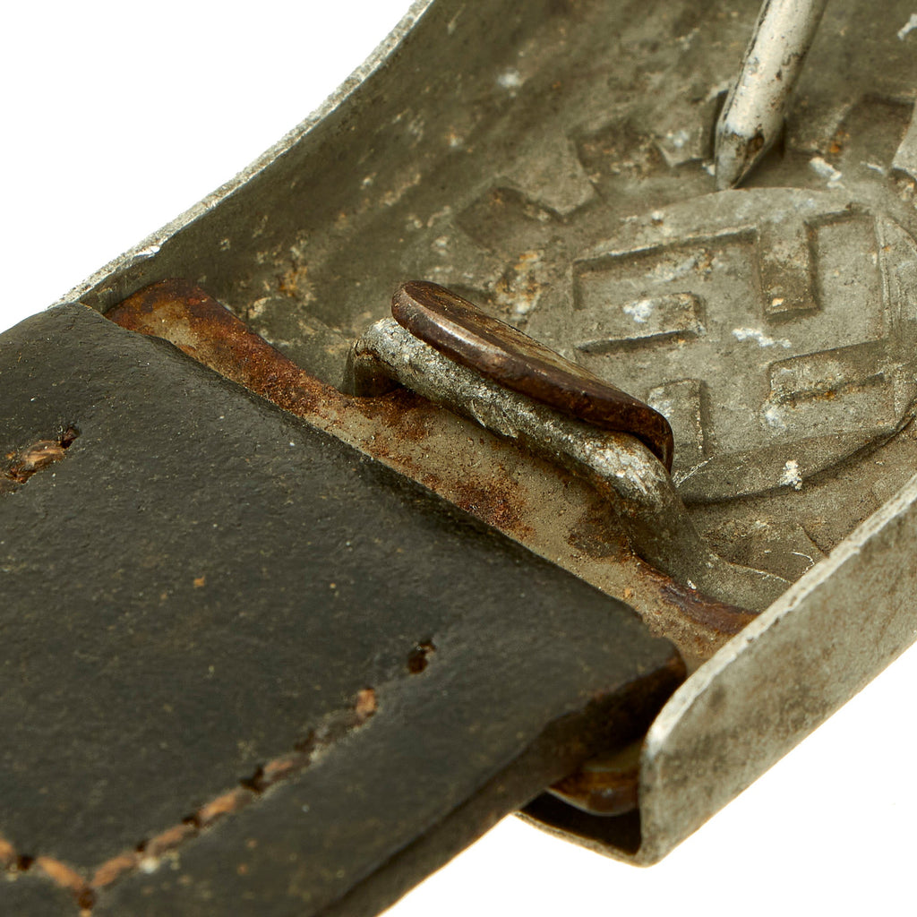Original German WWII DAF Aluminum Belt Buckle with Attached Leather Be ...