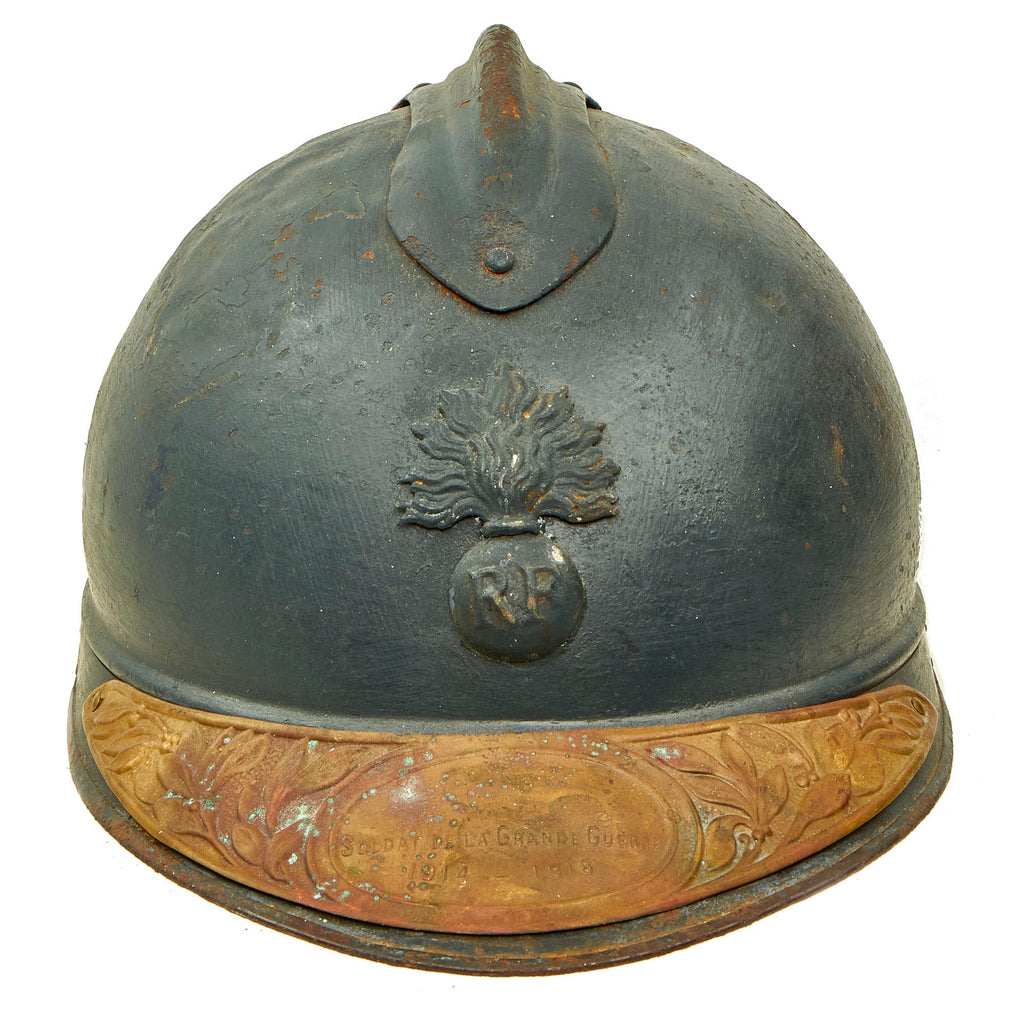 Original French WWI Issue Model 1915 Adrian Helmet in Horizon Blue wit ...