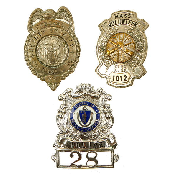 Original U.S. Law Enforcement & Fire Department Cap / Chest Badge Insi ...