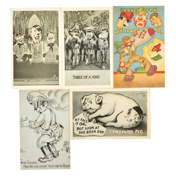Original WWII Anti-Axis Political Cartoon Illustration Postcards - Set ...