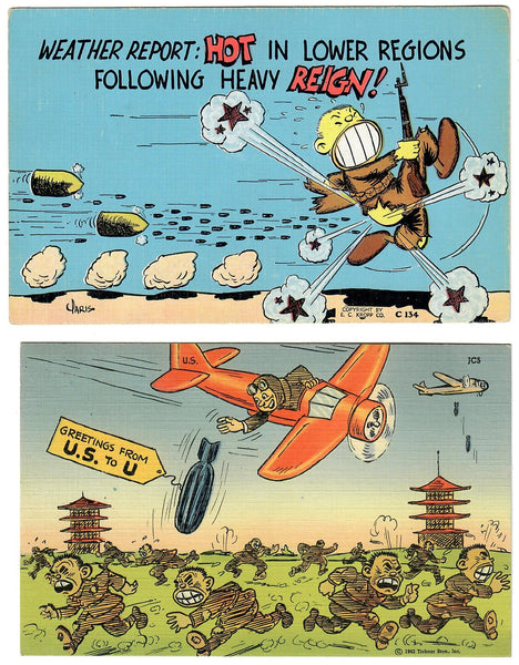 Original WWII Anti-Axis Political Cartoon Illustration Postcards - Set ...
