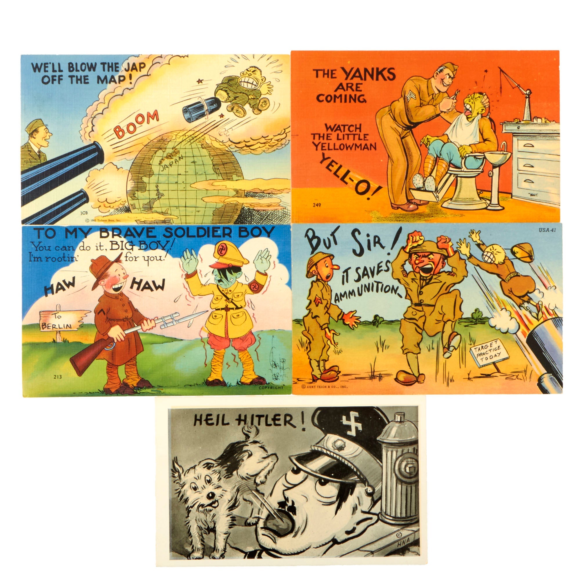 Original WWII Anti-Axis Political Cartoon Illustration Postcards - Set ...