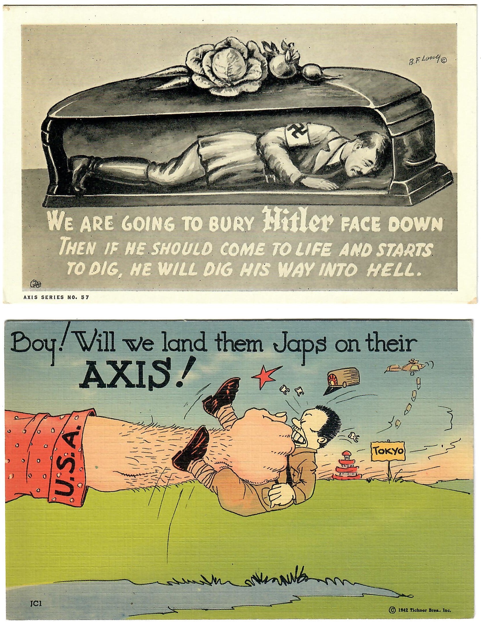 Original WWII Anti-Axis Political Cartoon Illustration Postcards - Set ...