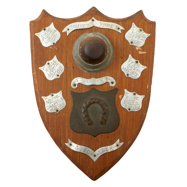 Original British WWI Souvenir Wooden Shield with Battlefield Pickups S ...
