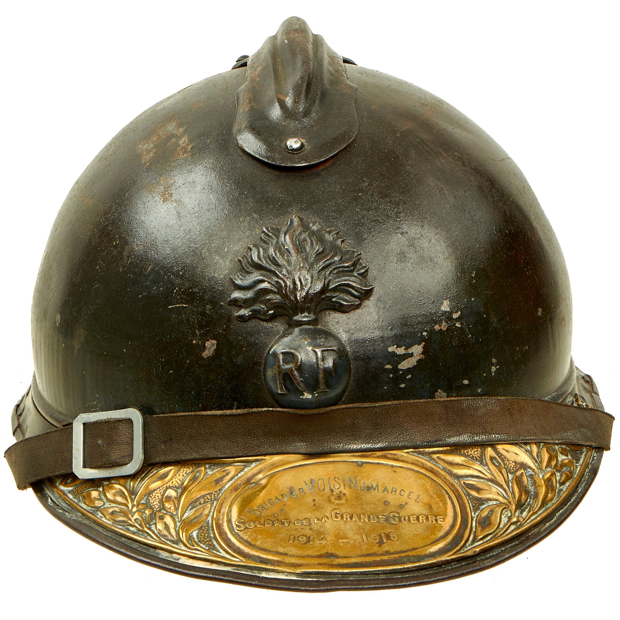 Original French WWI Issue Model 1915 Adrian Helmet in Horizon Blue wit ...