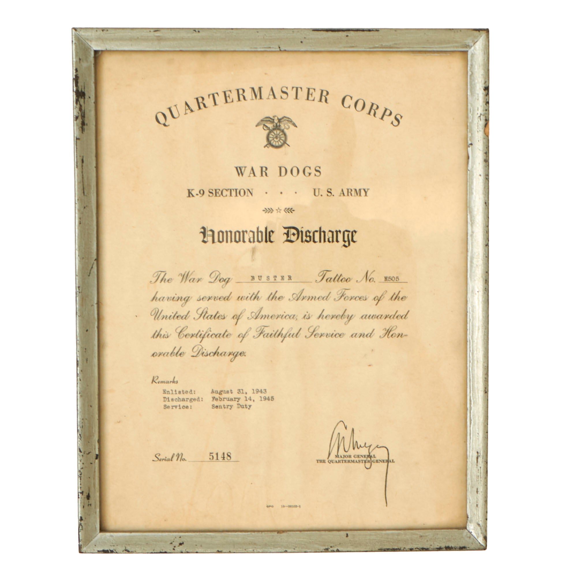 Original U.S. WWII K-9 Corps War Dog Technical Manual, Discharge Paper ...