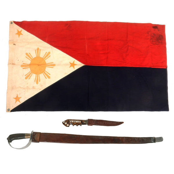 Original U.S. WWII Philippines Bring Back Flag, Guerilla Sword and Kni ...