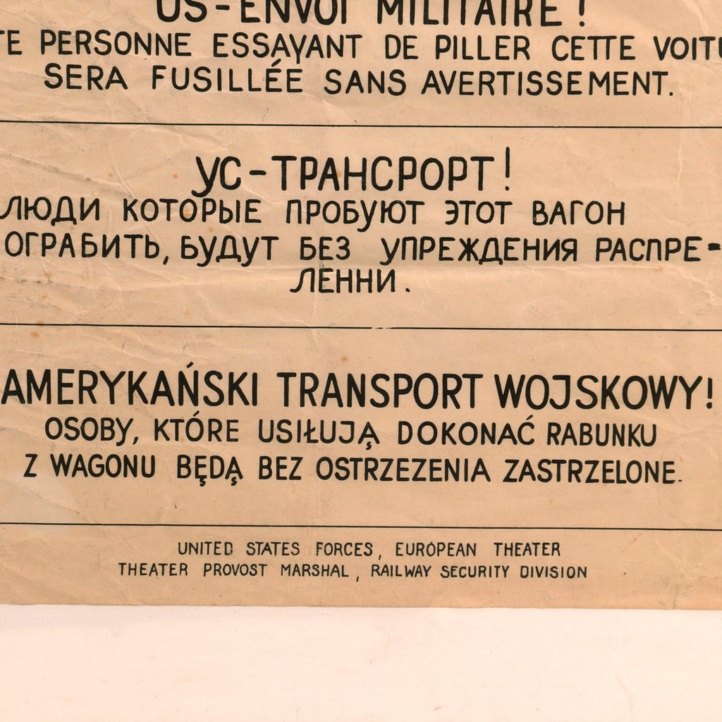 Original U.S. WWII Framed Occupation Railway Security Poster in Five L ...