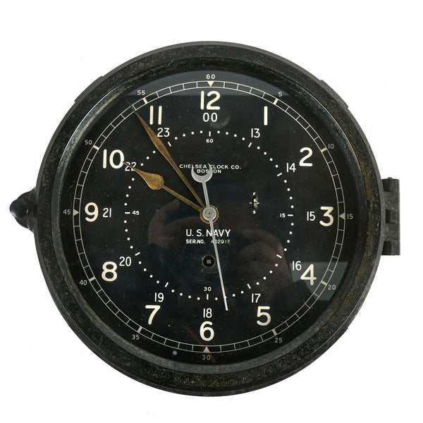 Original U.S. WWII US Navy 24 Hour Ship’s Clock by the Chelsea Clock C ...